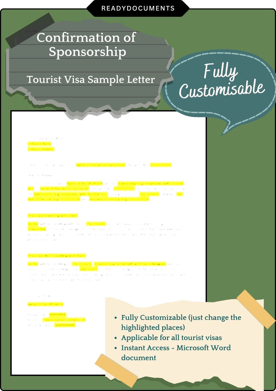 Confirmation of Sponsorship Template for Tourist Visa Application ...
