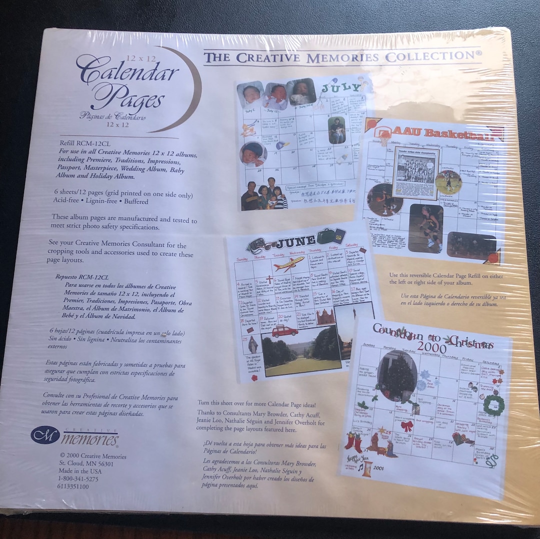 Calendar Pages for Scrapbooking 12x12 6 Sheets/12 Pages Creative ...