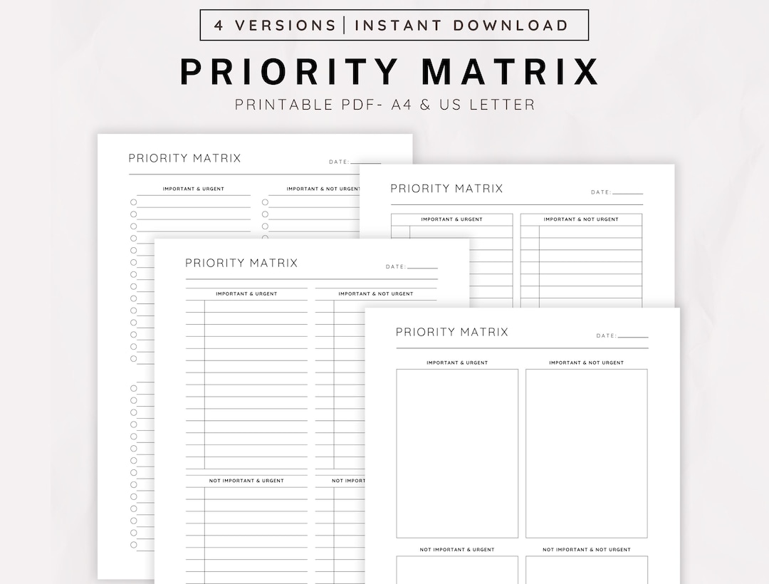 Priority Matrix, Decision Matrix, Eisenhower Matrix, Priorities Planner ...