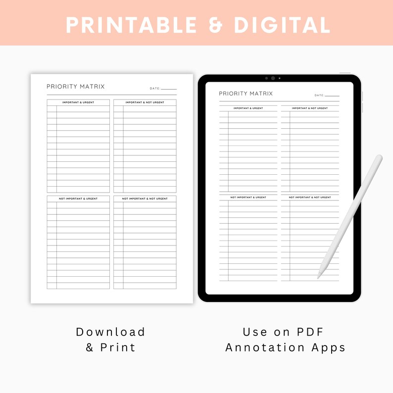 Priority Matrix, Decision Matrix, Eisenhower Matrix, Priorities Planner ...