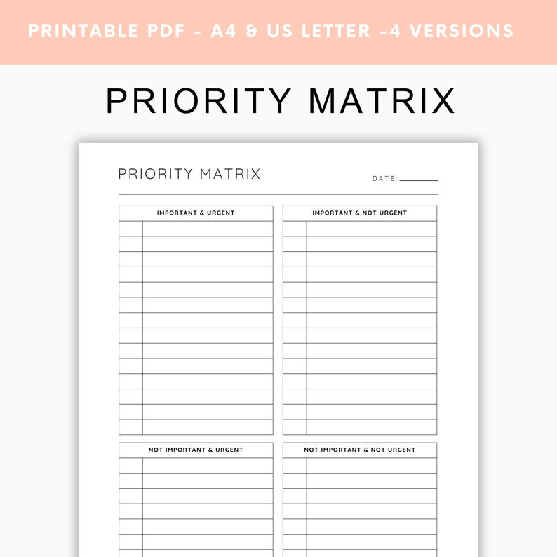 Priority Matrix, Decision Matrix, Eisenhower Matrix, Priorities Planner ...