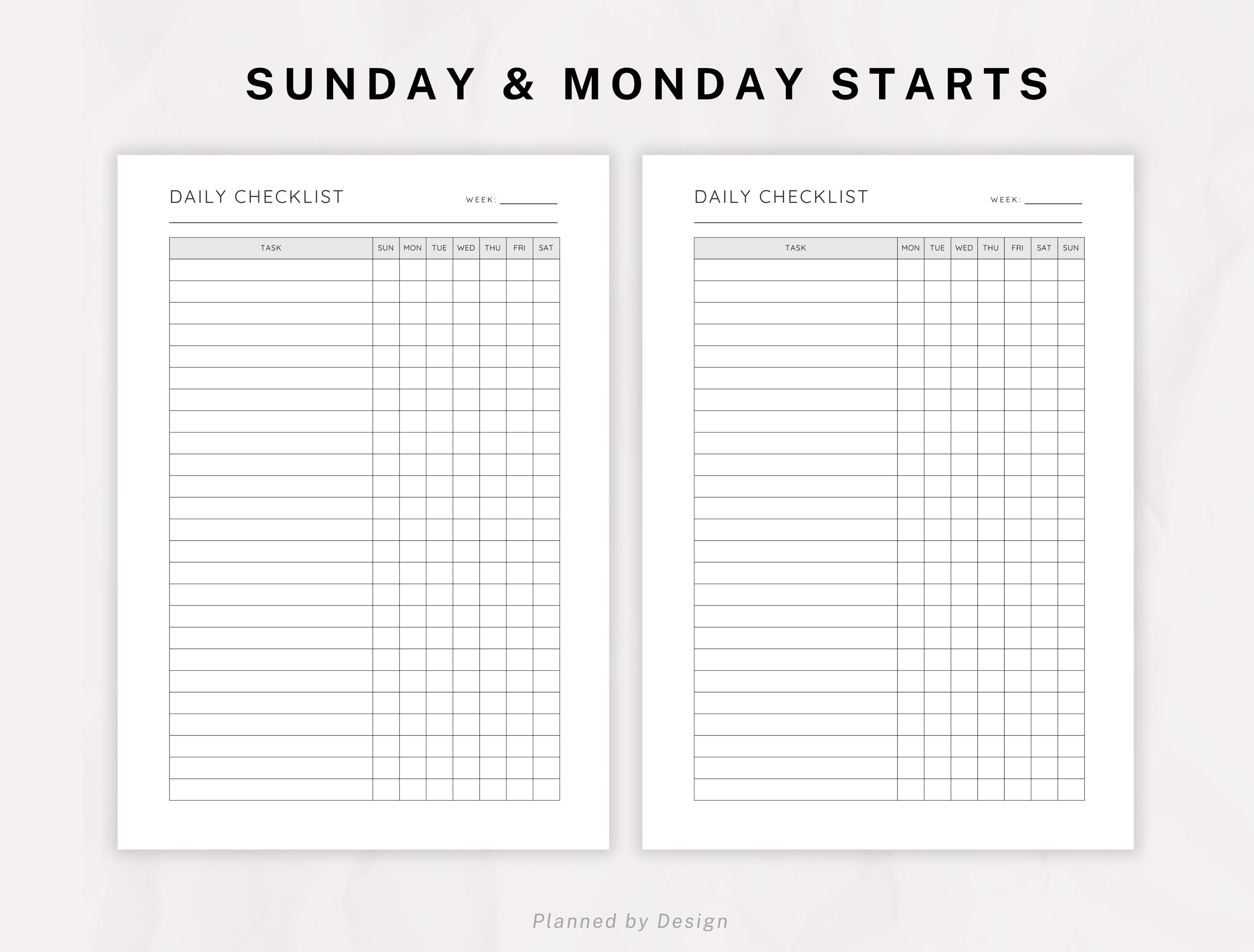 Daily Checklist, Weekly Checklist, Printable PDF, Checklist Template ...