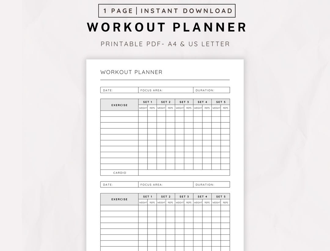 Workout Planner, Printable PDF, Workout Tracker, Exercise Planner ...