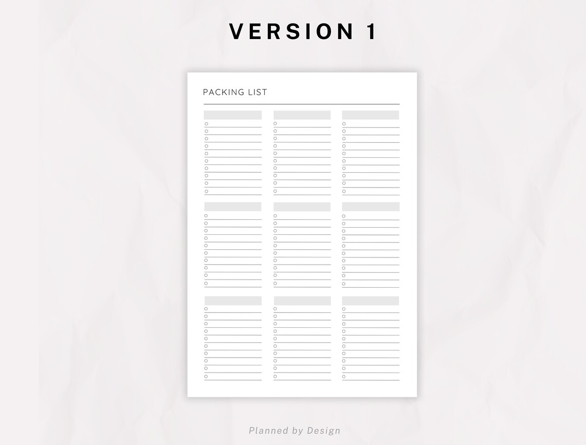 Blank Packing List, Portrait, Travel Packing List, Moving Packing List ...