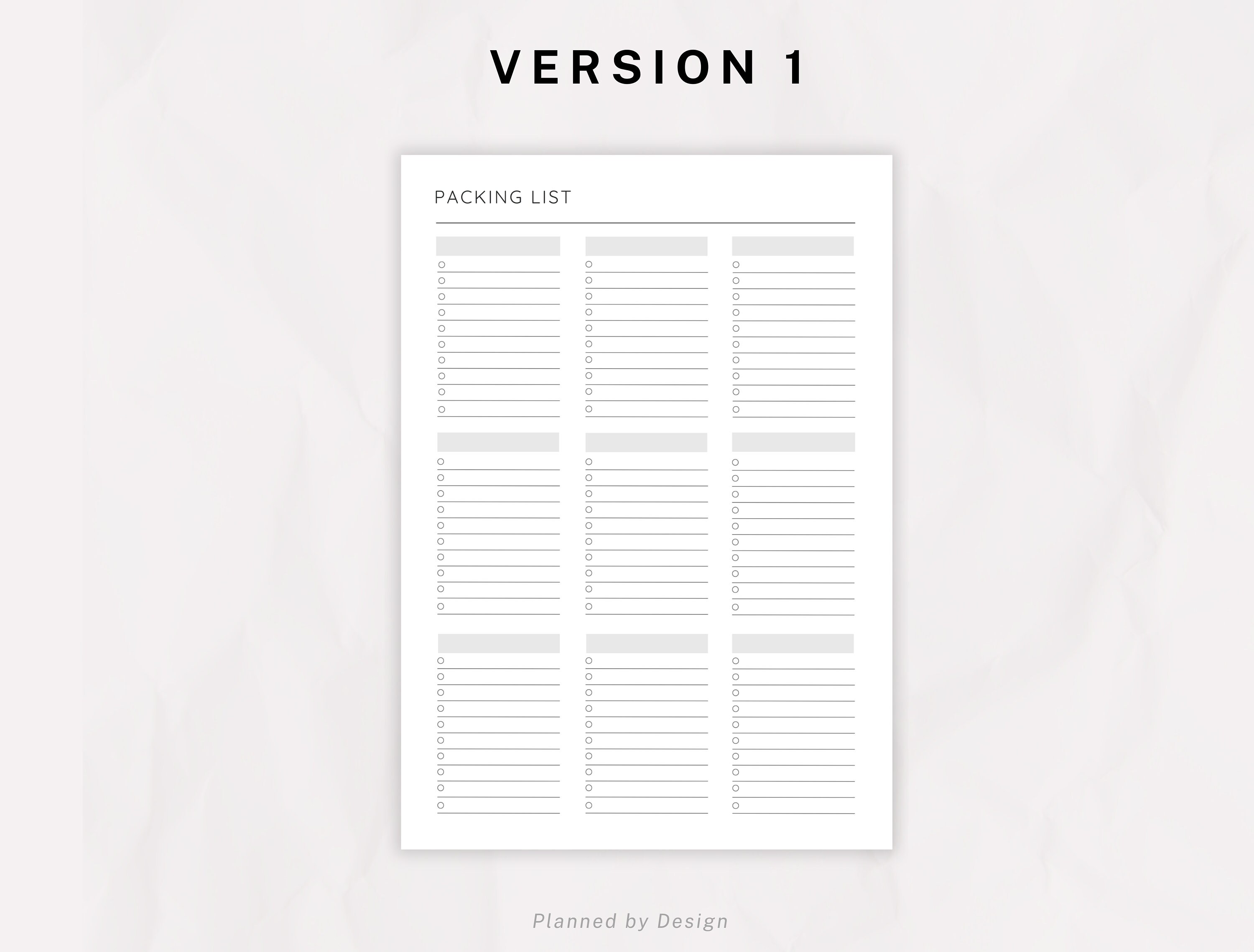 Blank Packing List, Portrait, Travel Packing List, Moving Packing List ...