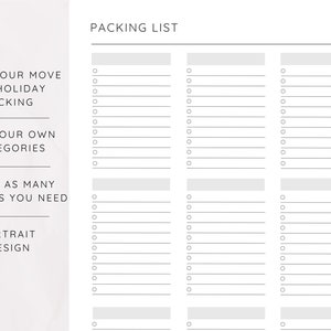 Blank Packing List, Portrait, Travel Packing List, Moving Packing List ...
