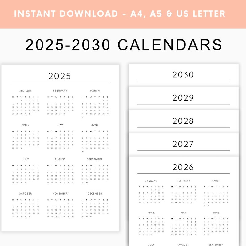 5 Year Calendar 2026 2030 - Etsy