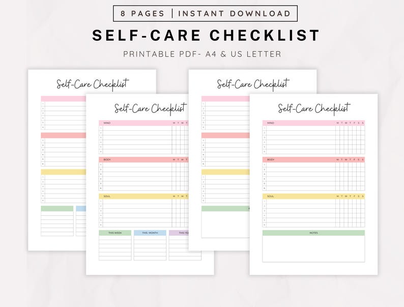 Self Care Checklist, Self Care Planner, Self Care Tracker, Wellness ...