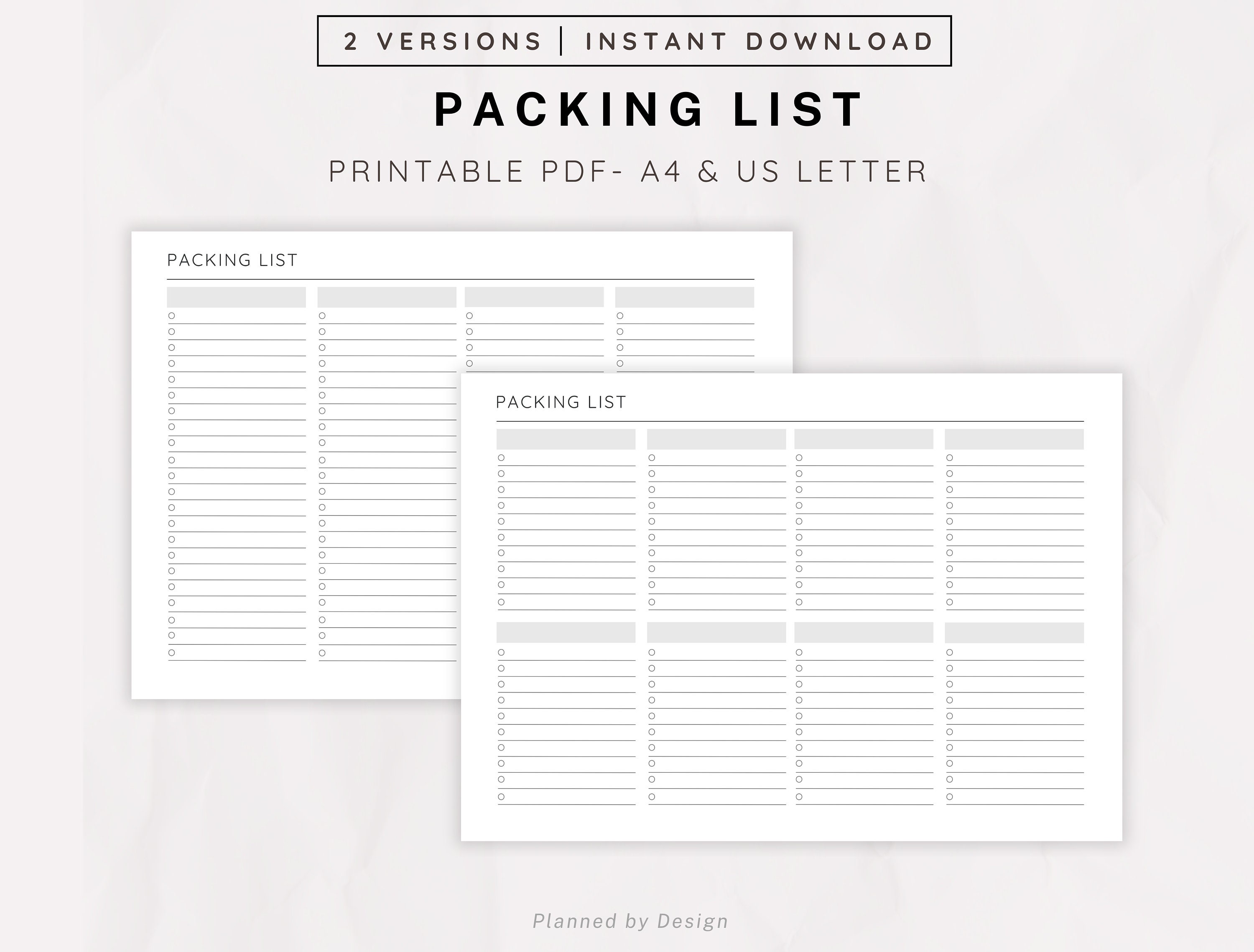 Blank Packing List, Printable, Travel Packing List, Moving Packing List ...