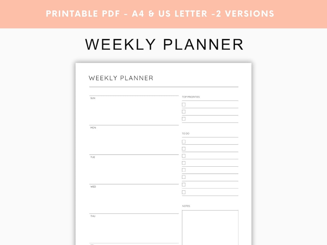 WEEKLY Planner, Printable PDF, Planner Template, Weekly Organizer ...