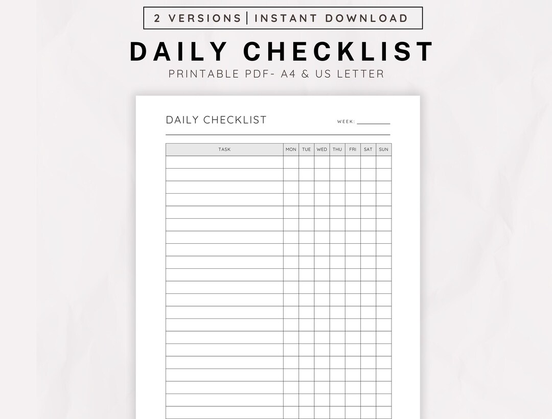 Daily Checklist, Weekly Checklist, Printable PDF, Checklist Template ...