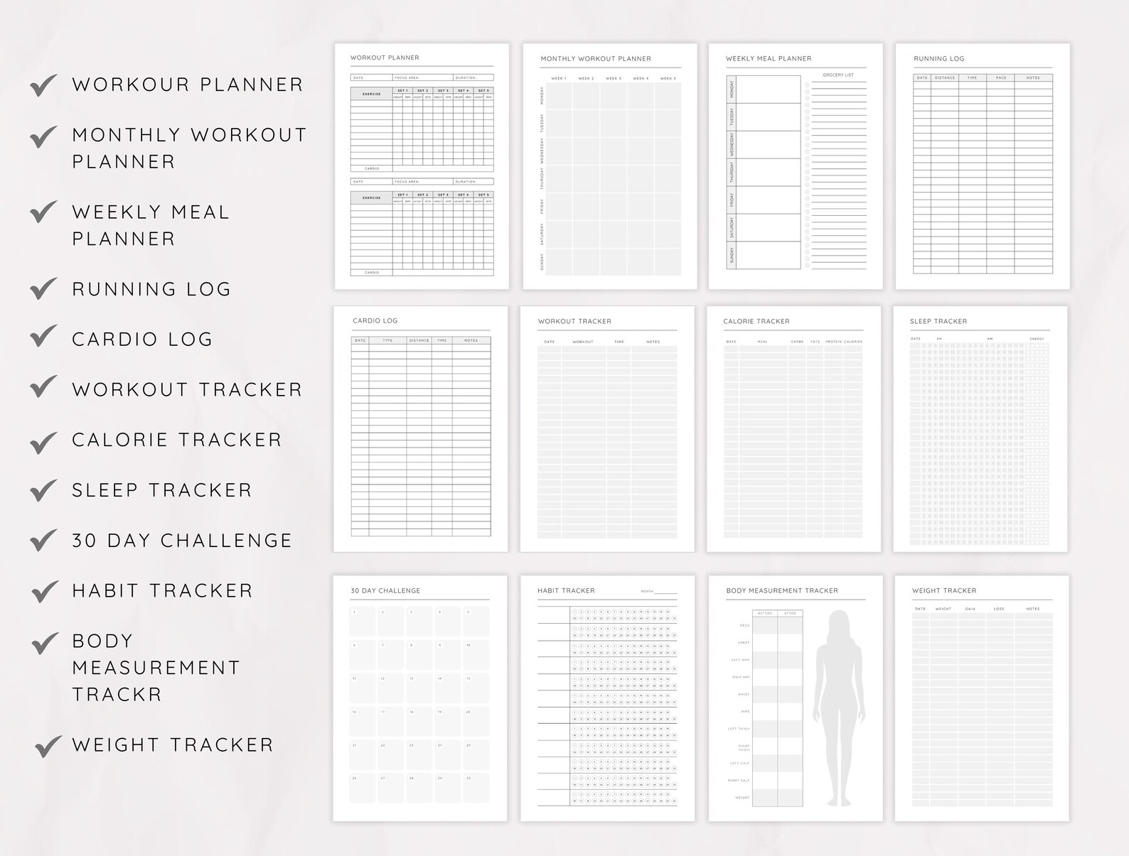 Health and Fitness Bundle, Printable PDF, Workout Planner, Exercise ...