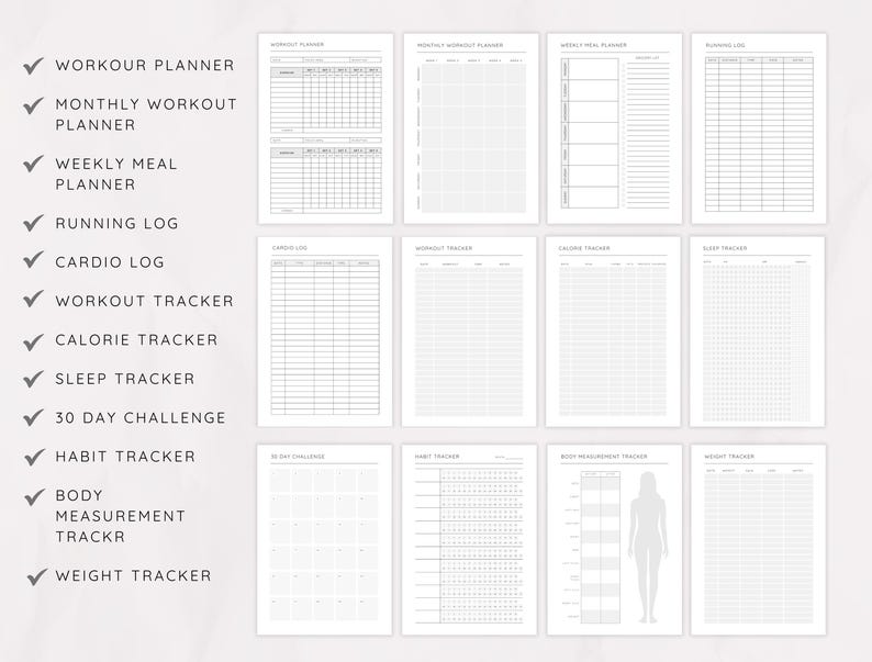 Health and Fitness Bundle, Printable PDF, Workout Planner, Exercise ...