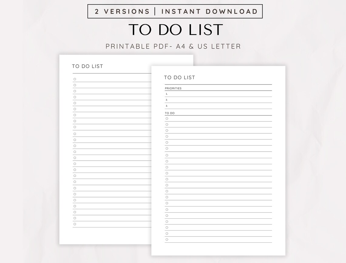 To Do List Printable, to Do List Planner, Printable PDF, Minimalist ...