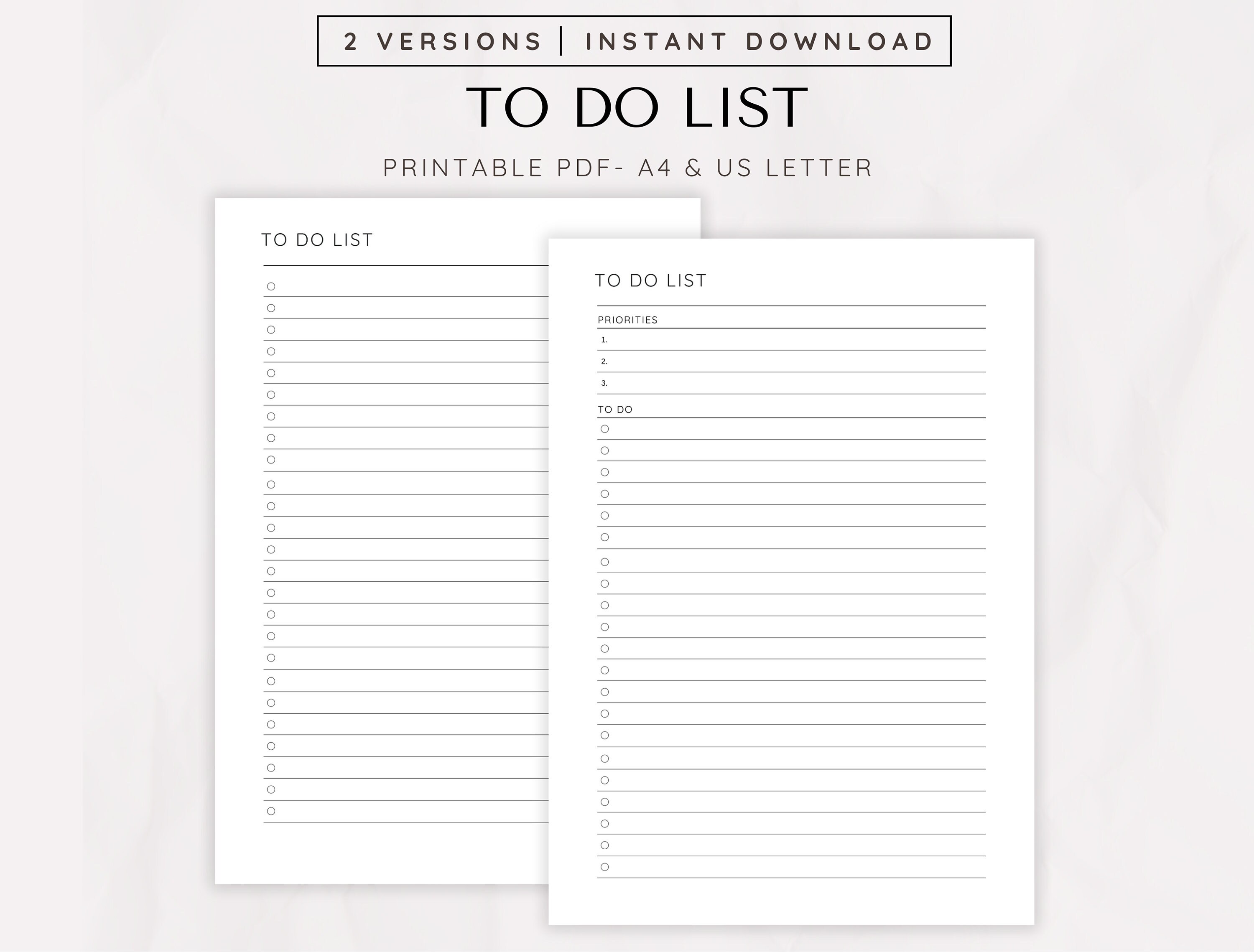 To Do List Printable, to Do List Planner, Printable PDF, Minimalist ...
