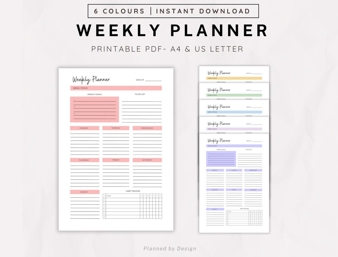 Weekly Planner, Portrait, Planner Template, Habit Tracker, Weekly ...