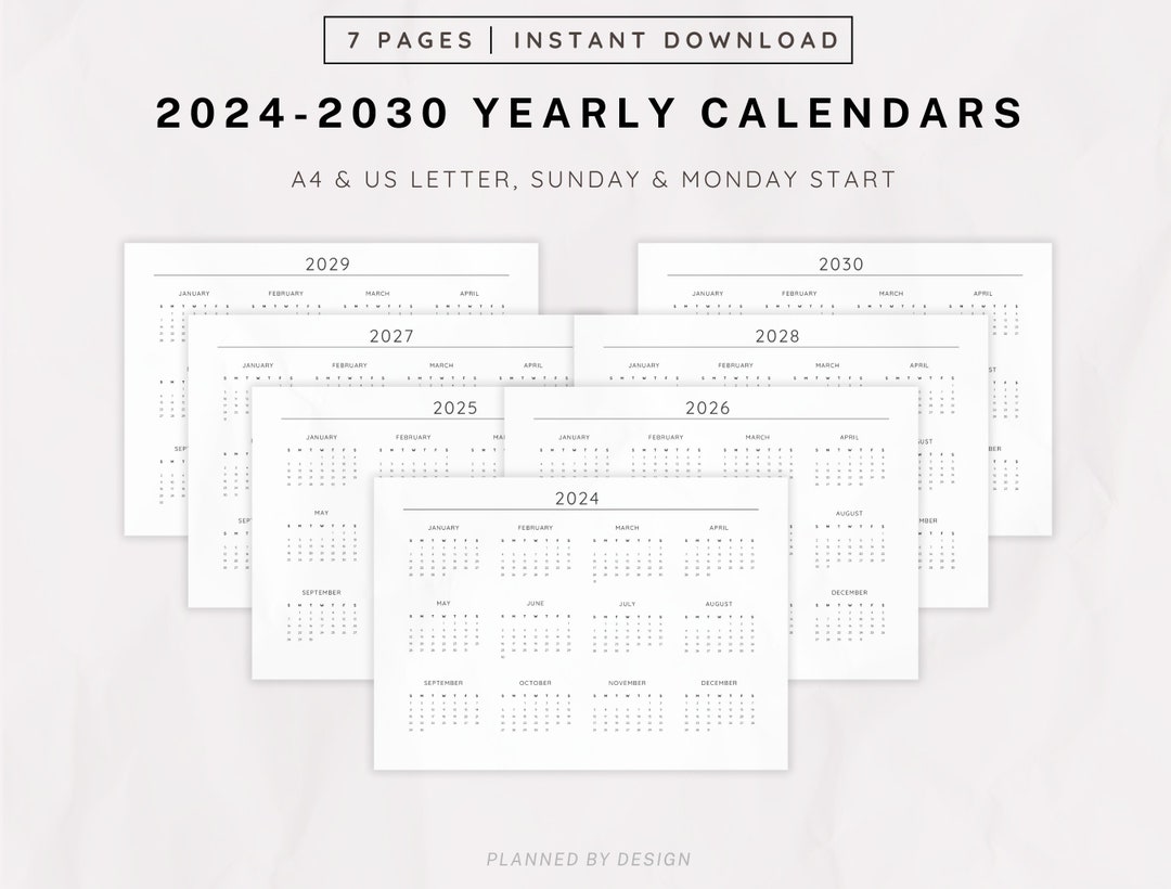 2024 2030 Year Calendars, Printable PDF, Year Calendar, Wall Calendar ...