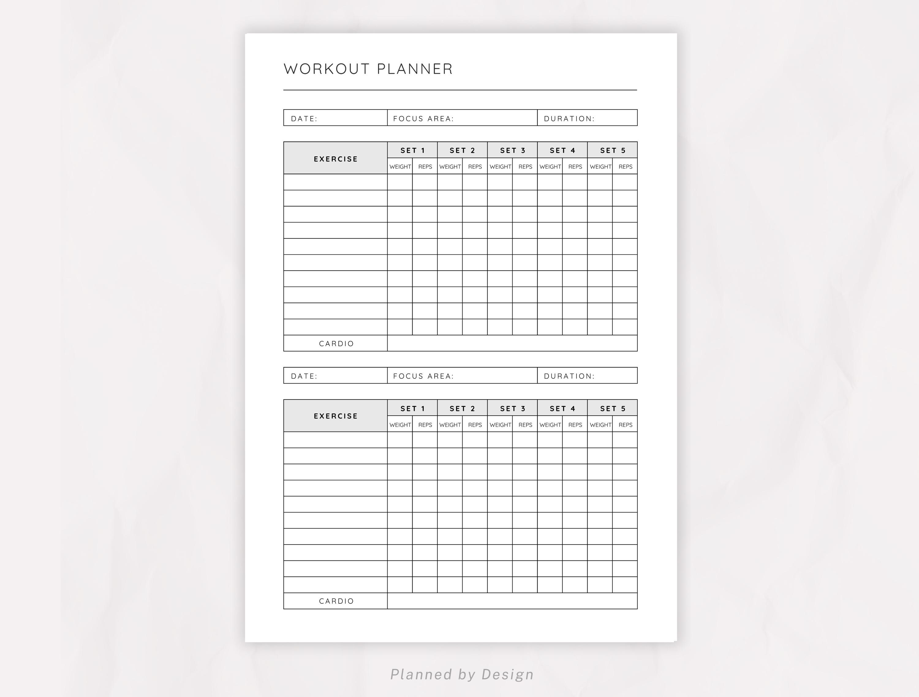 Workout Planner, Printable PDF, Workout Tracker, Exercise Planner ...