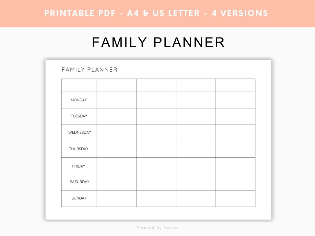 FAMILY Planner, Weekly Family Planner Template, 2,3,4,5 Person Planner ...