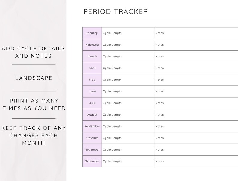 Period Tracker, Menstruation Tracker, Period Log, Printable PDF ...