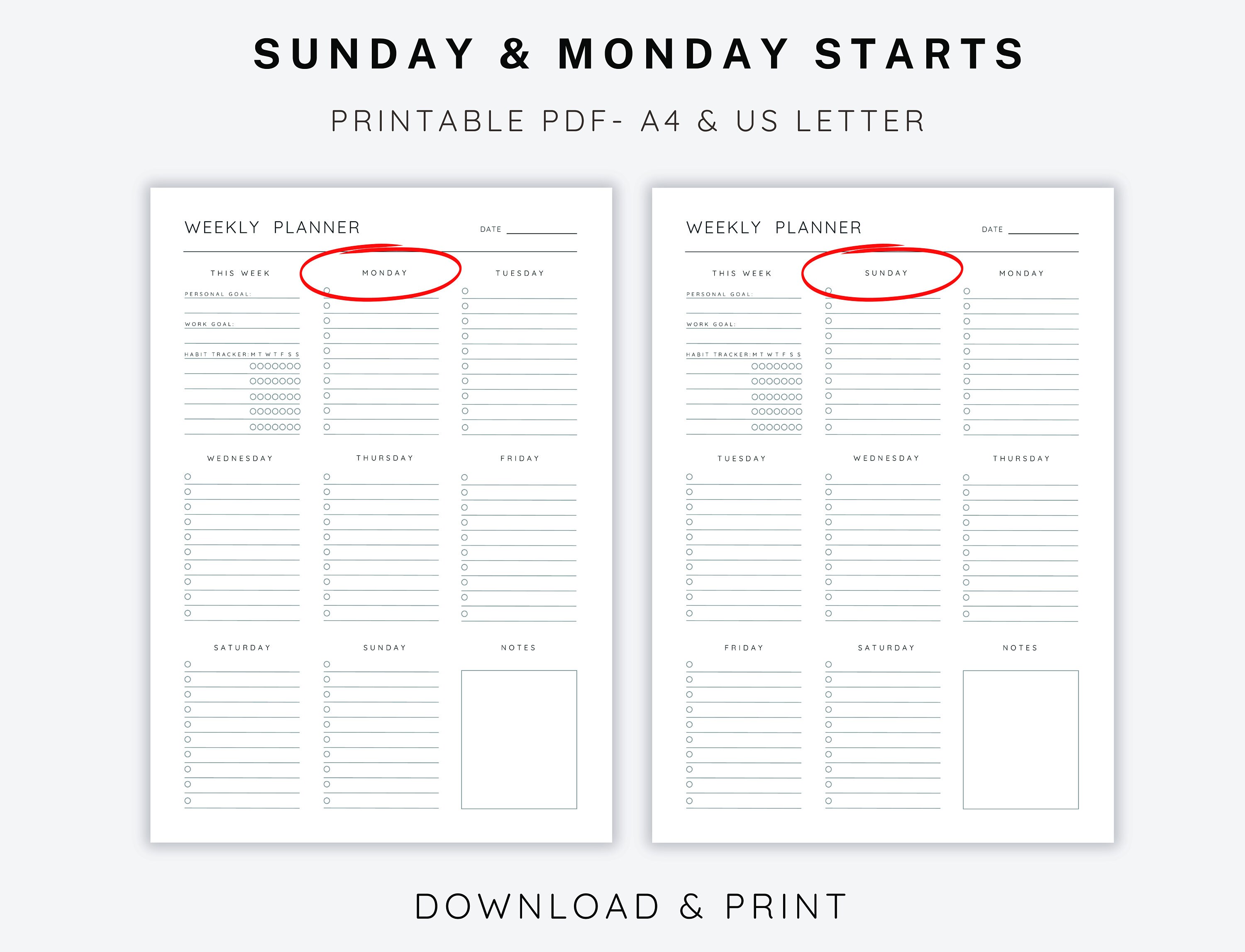 Weekly Planner With Habit Tracker, Printable PDF, Planner, Minimalist ...