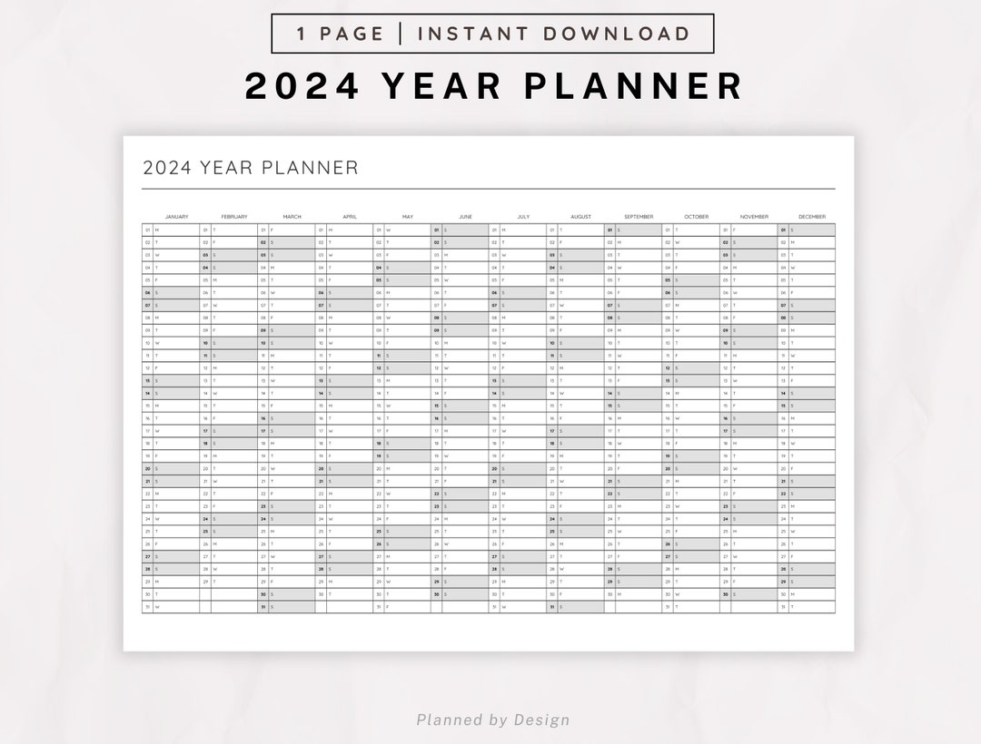2024 Year Planner, Printable PDF, Year Calendar, Wall Calendar, One ...