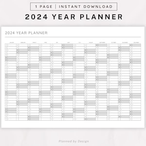 2024 Year Planner, Printable PDF, Year Calendar, Wall Calendar, One ...