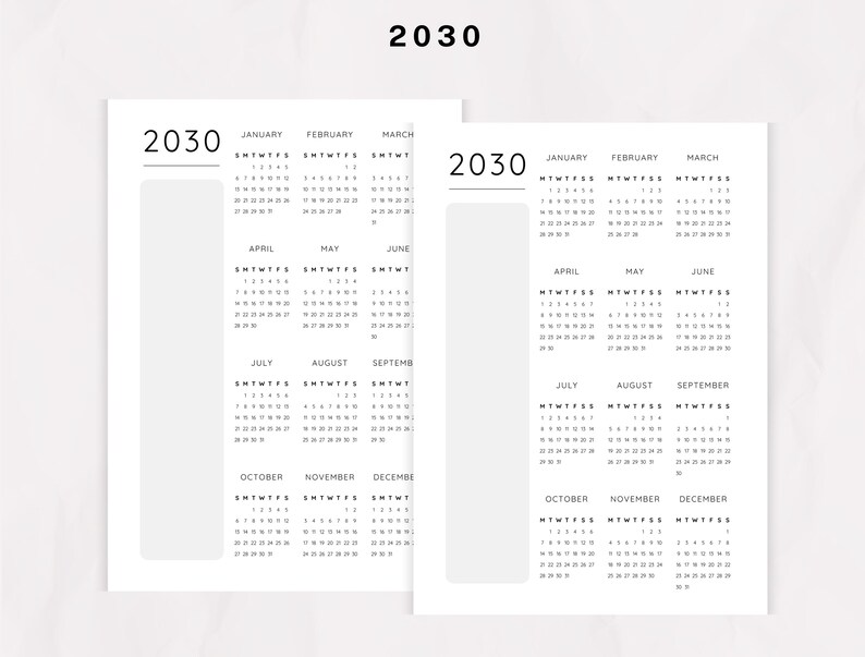 2024 2030 Yearly Calendars, 7 Pages, Printable PDF, Year Calendar, Wall ...