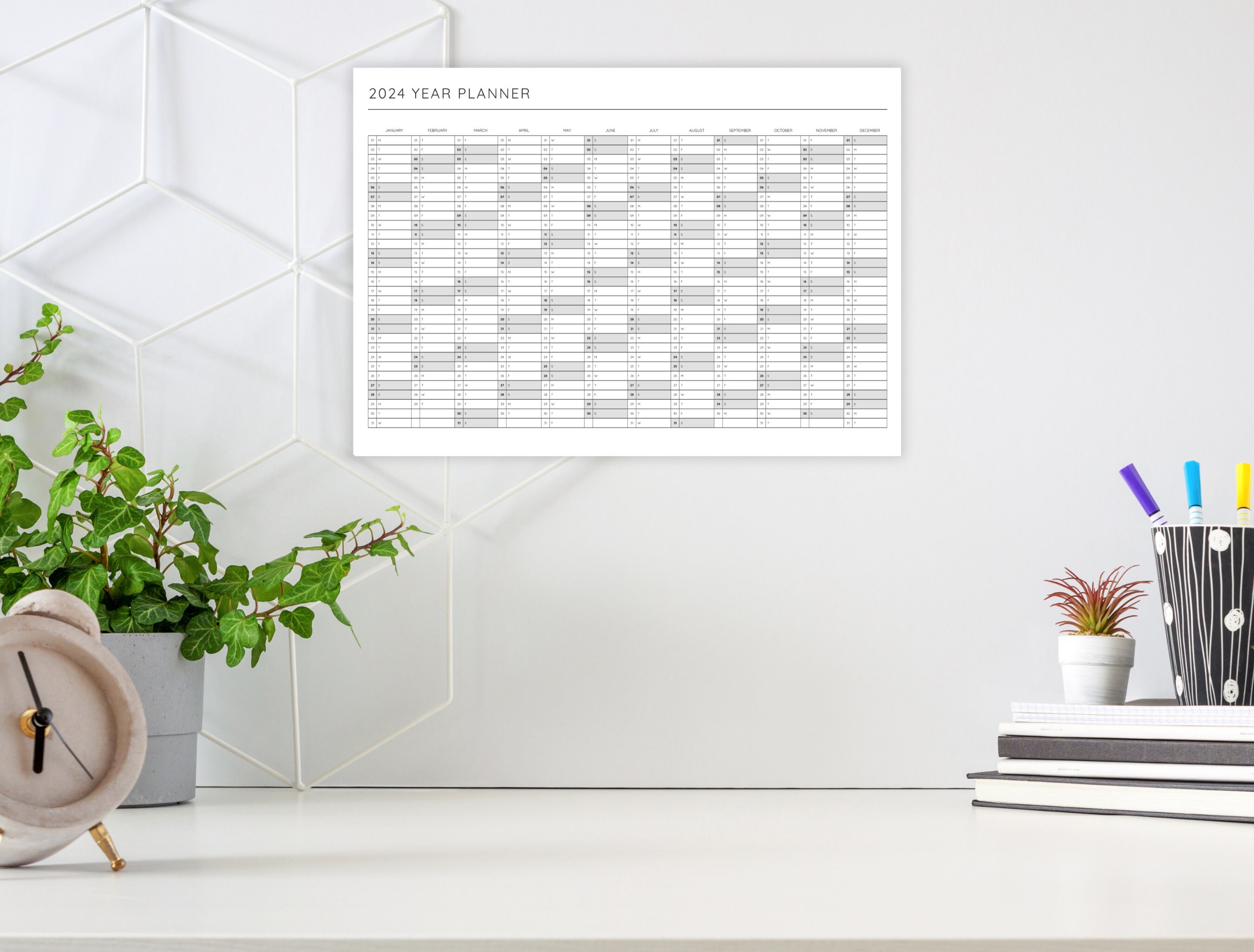 2024 Year Planner, Printable PDF, Year Calendar, Wall Calendar, One ...