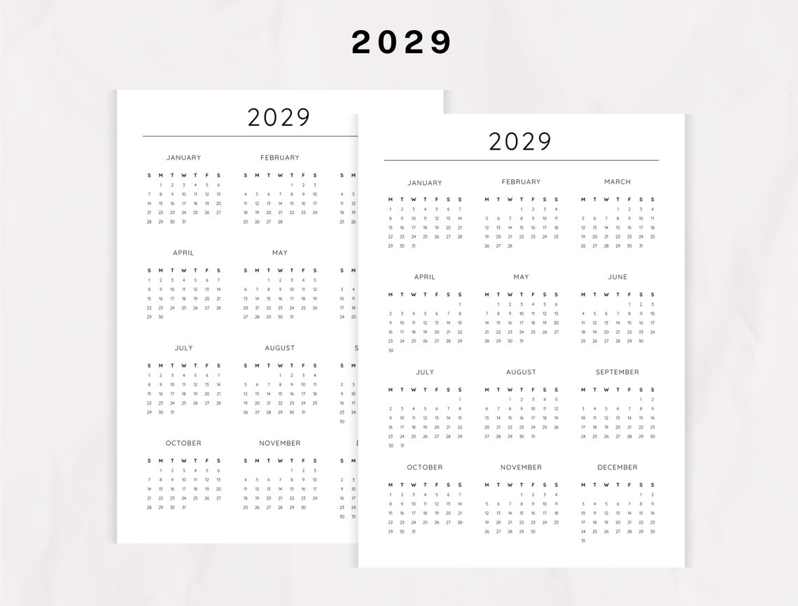 2024 2030 Yearly Calendars, Printable PDF, Year Calendar, Wall Calendar ...