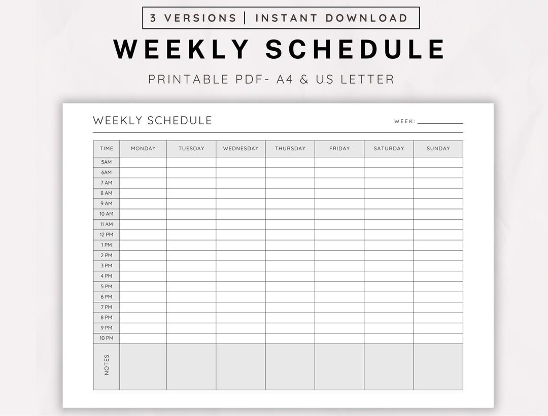 Weekly Schedule, Weekly Planner, Planner Template, Printable PDF ...