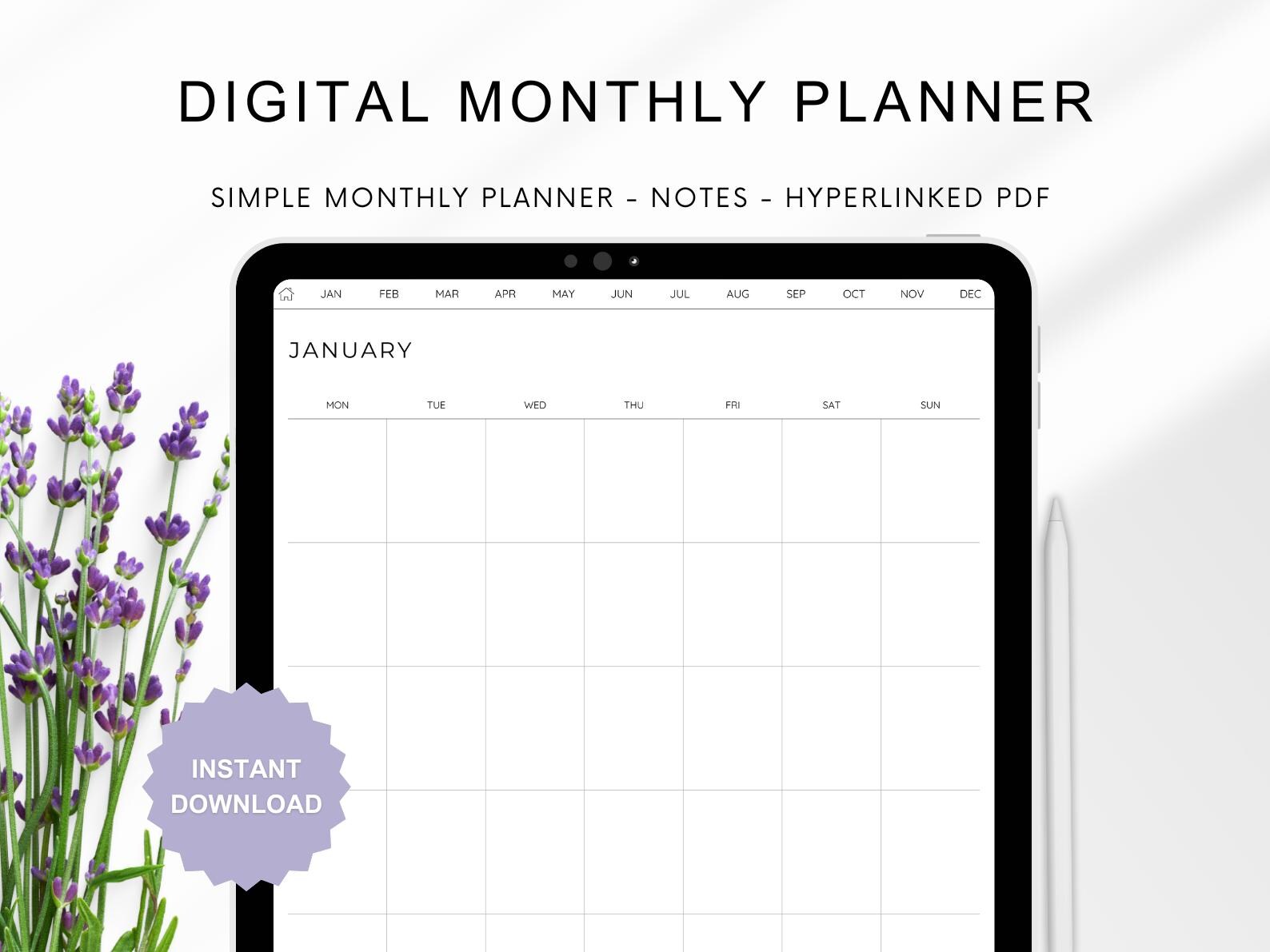 DIGITAL Monthly Planner, Monthly Calendar, Undated Calendar Planner ...
