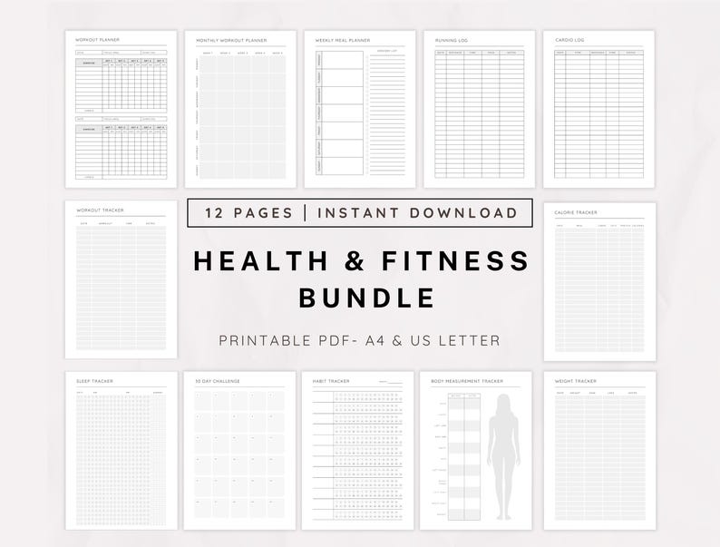 Health and Fitness Bundle, Printable PDF, Workout Planner, Exercise ...