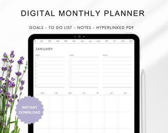 DIGITAL Monthly Planner, Monthly Calendar, Undated Calendar Planner ...