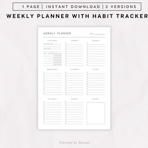 Weekly Planner With Habit Tracker, Printable PDF, Planner, Minimalist ...