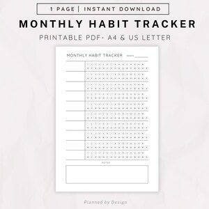 Monthly Habit Tracker, Printable PDF, Planner, Habit Planner Template ...