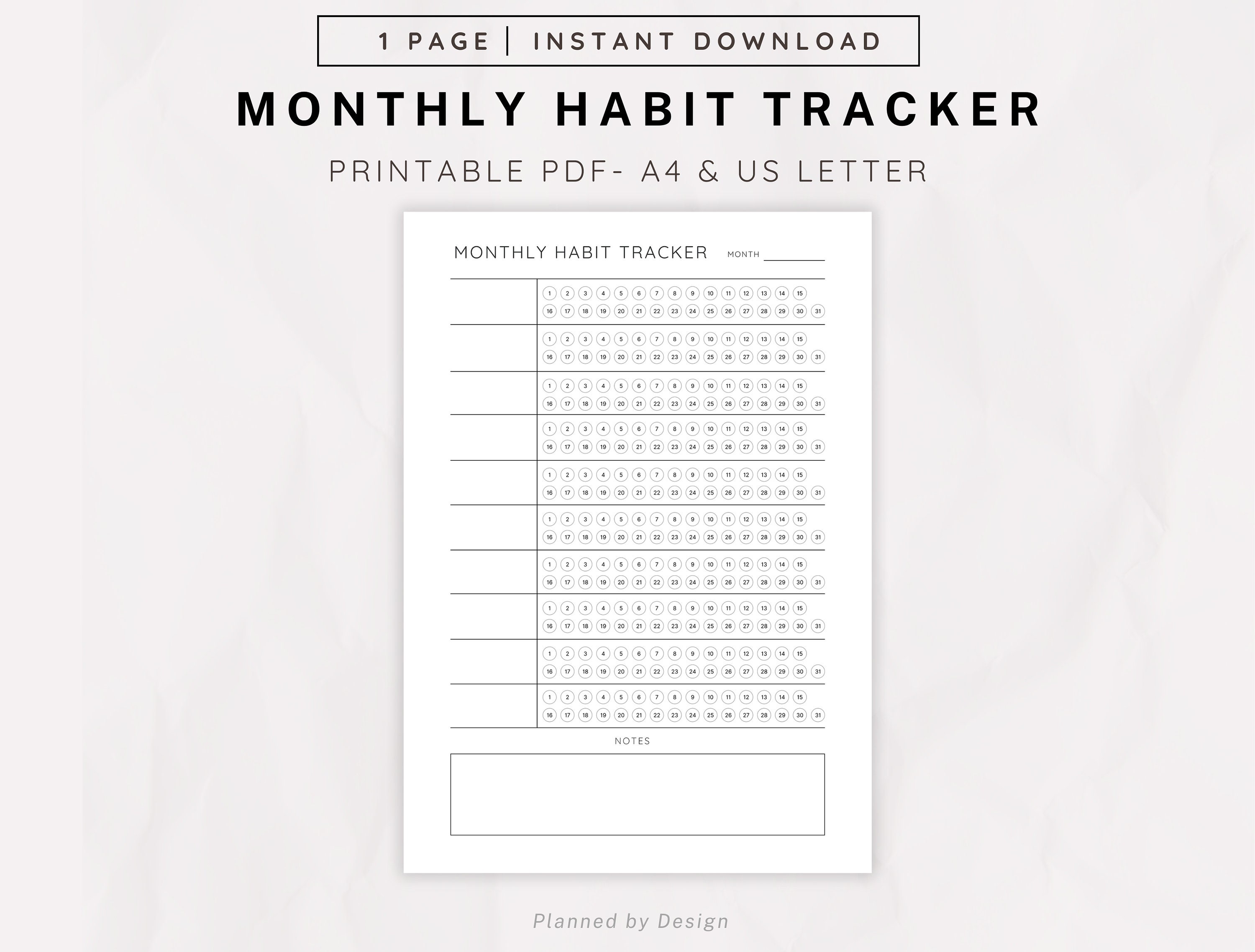 Monthly Habit Tracker, Printable PDF, Planner, Habit Planner Template ...