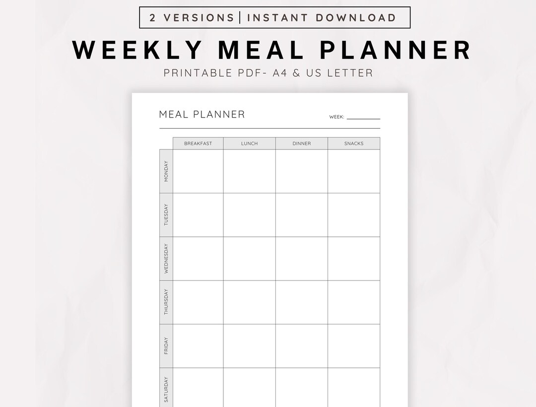 Weekly Meal Planner, Printable PDF, Meal Planner Template, Meal Prep ...