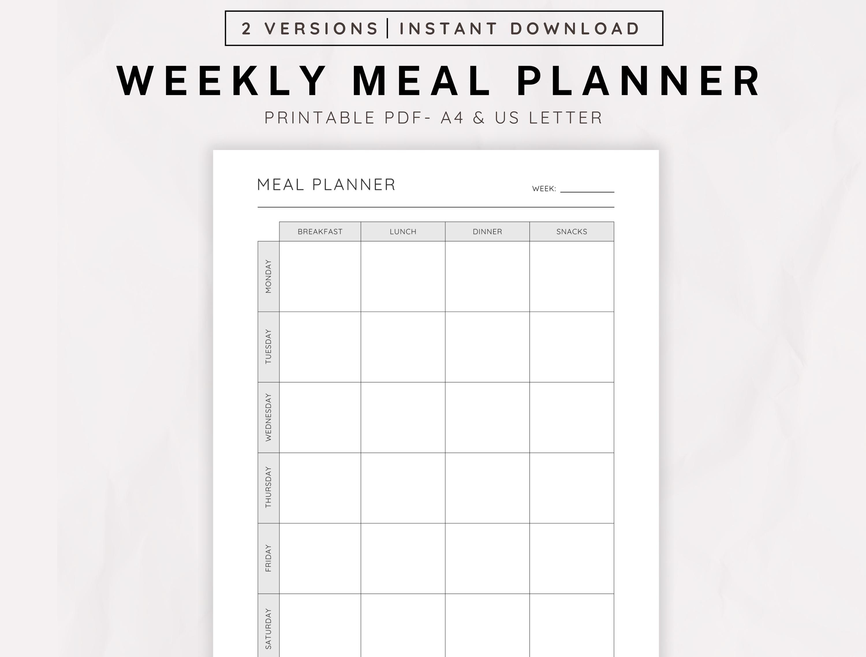 Weekly Meal Planner, Printable PDF, Meal Planner Template, Meal Prep ...