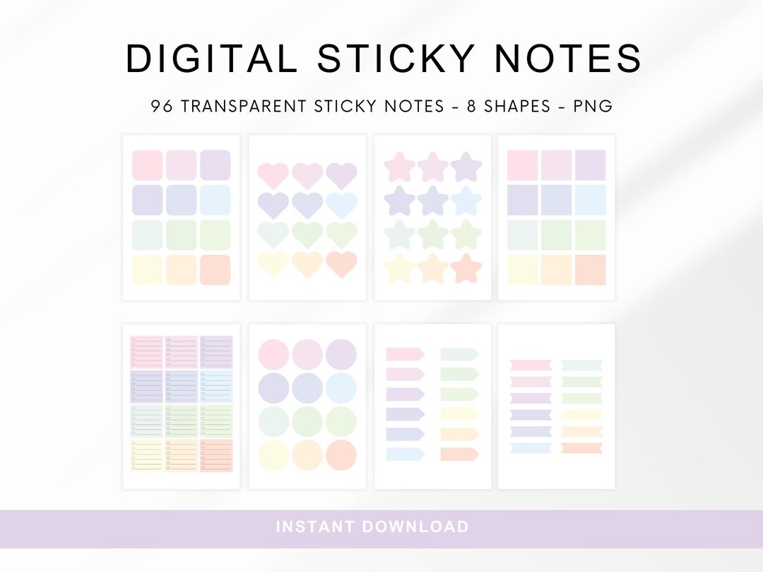 DIGITAL Sticky Notes, Transparent Digital Stickers, Digital Planner ...