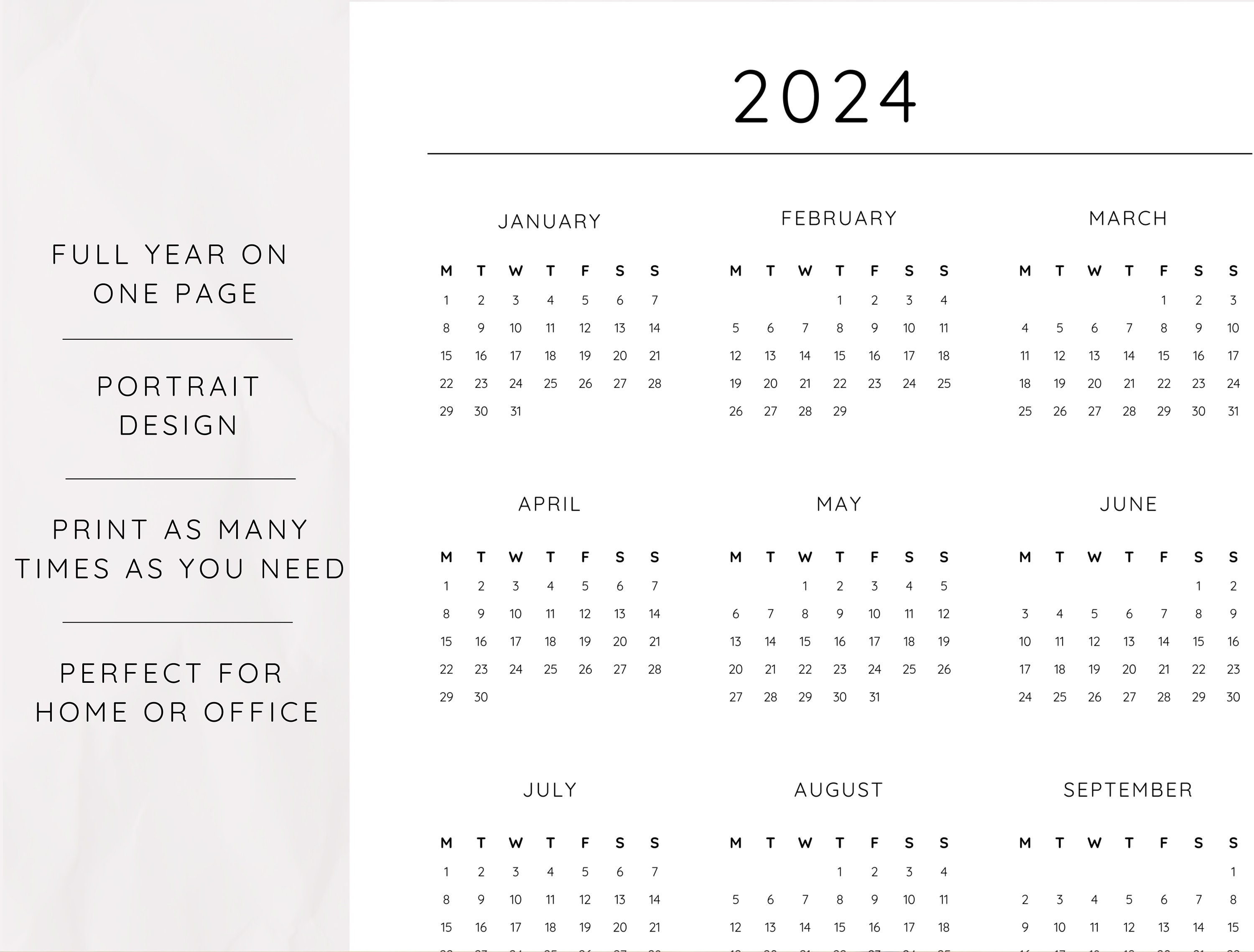 2024 & 2025 Year Calendars, Printable PDF, Wall Calendar, Planner, One ...