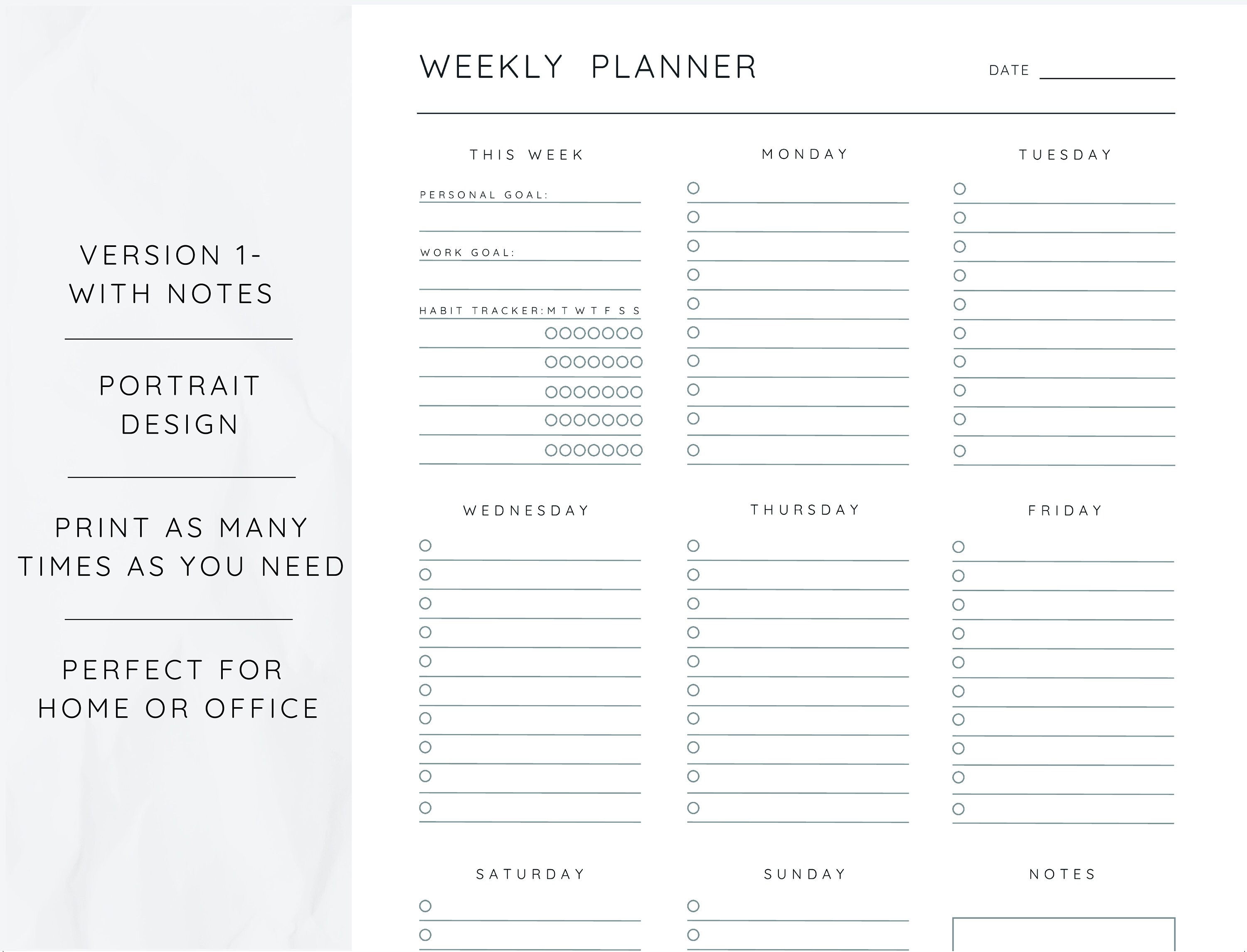 Weekly Planner With Habit Tracker, Printable PDF, Planner, Minimalist ...