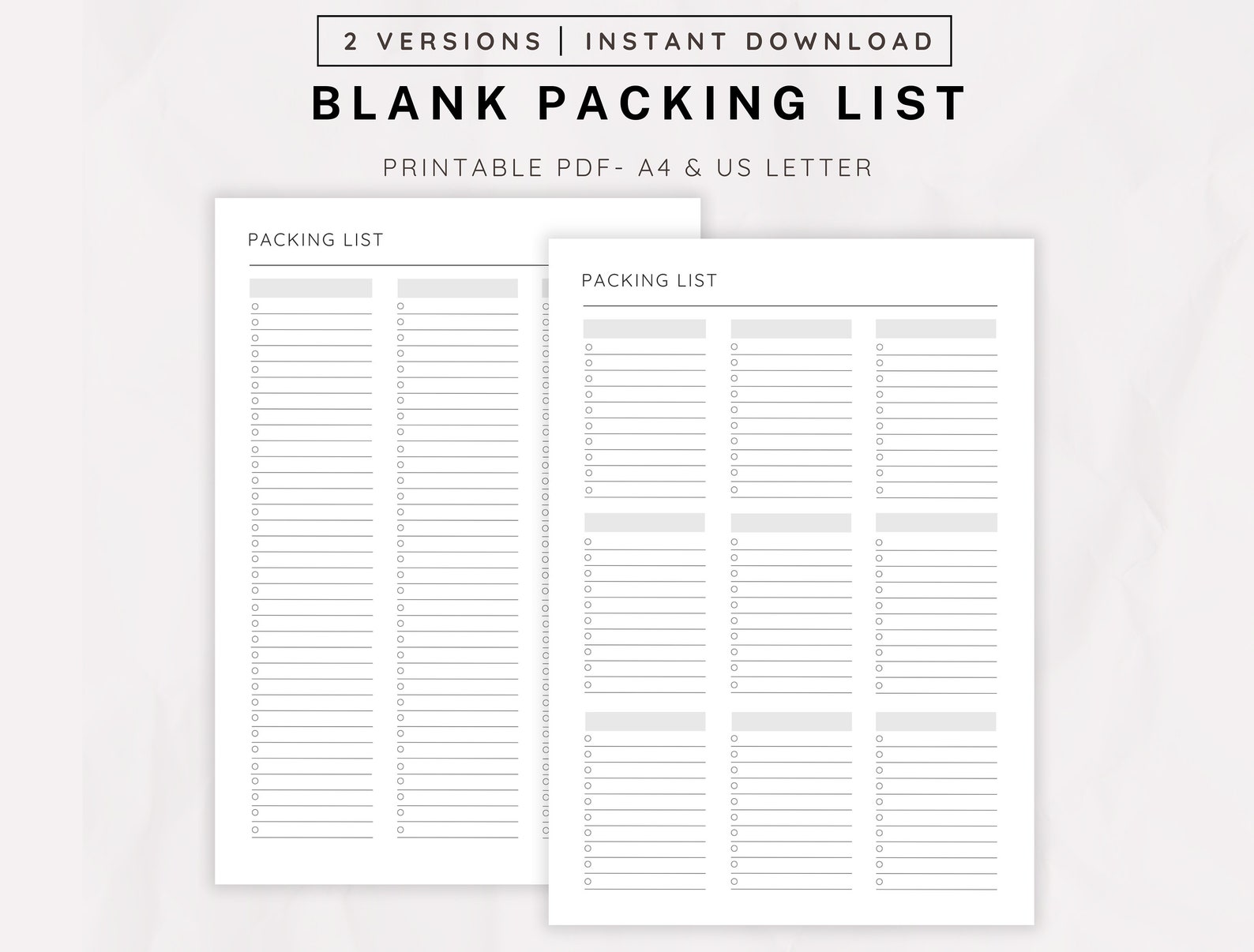 Blank Packing List, Portrait, Travel Packing List, Moving Packing List ...