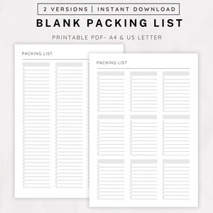 Blank Packing List, Portrait, Travel Packing List, Moving Packing List ...