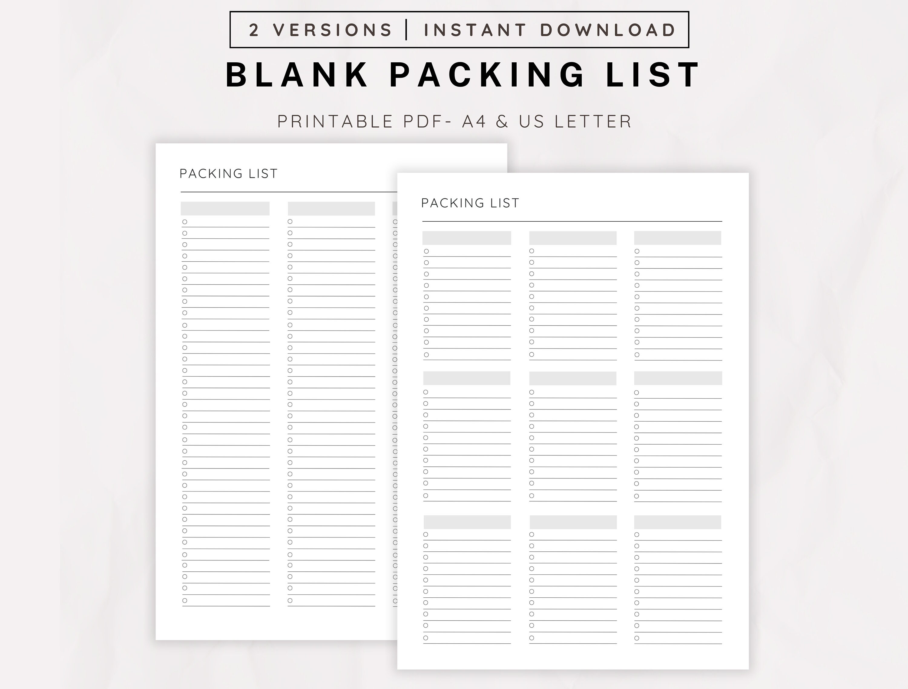 Blank Packing List, Portrait, Travel Packing List, Moving Packing List ...