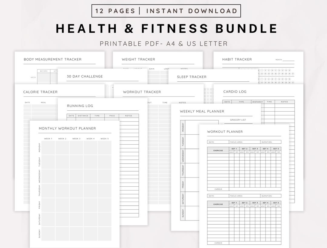 Health and Fitness Bundle, Printable PDF, Workout Planner, Exercise ...