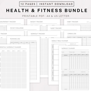 Health and Fitness Bundle, Printable PDF, Workout Planner, Exercise ...