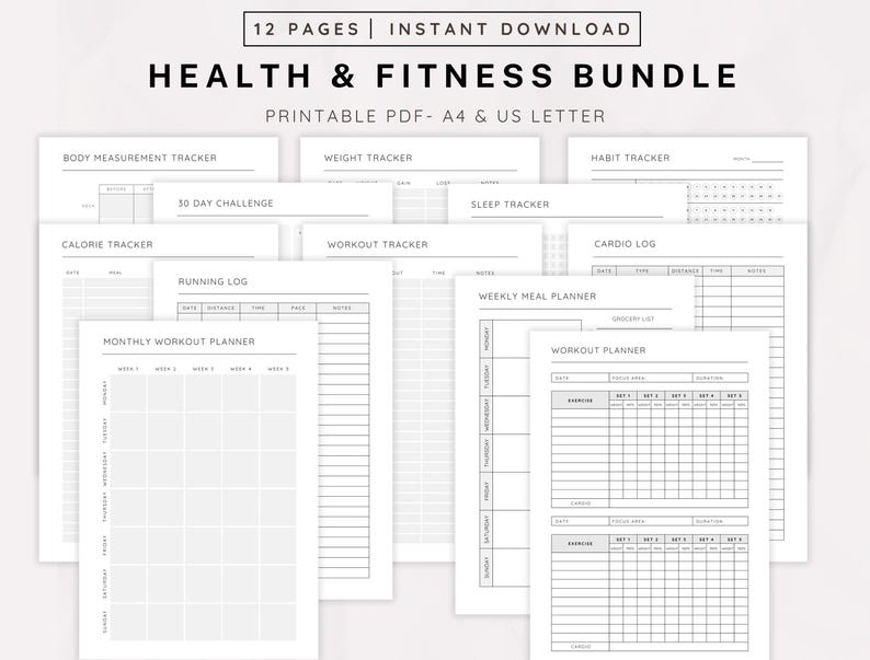 Health and Fitness Bundle, Printable PDF, Workout Planner, Exercise ...