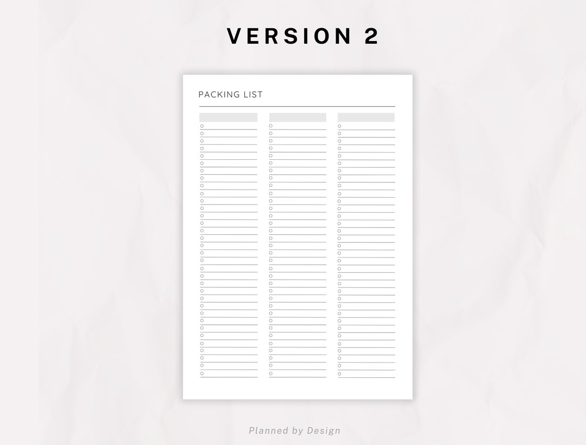 Blank Packing List, Portrait, Travel Packing List, Moving Packing List ...