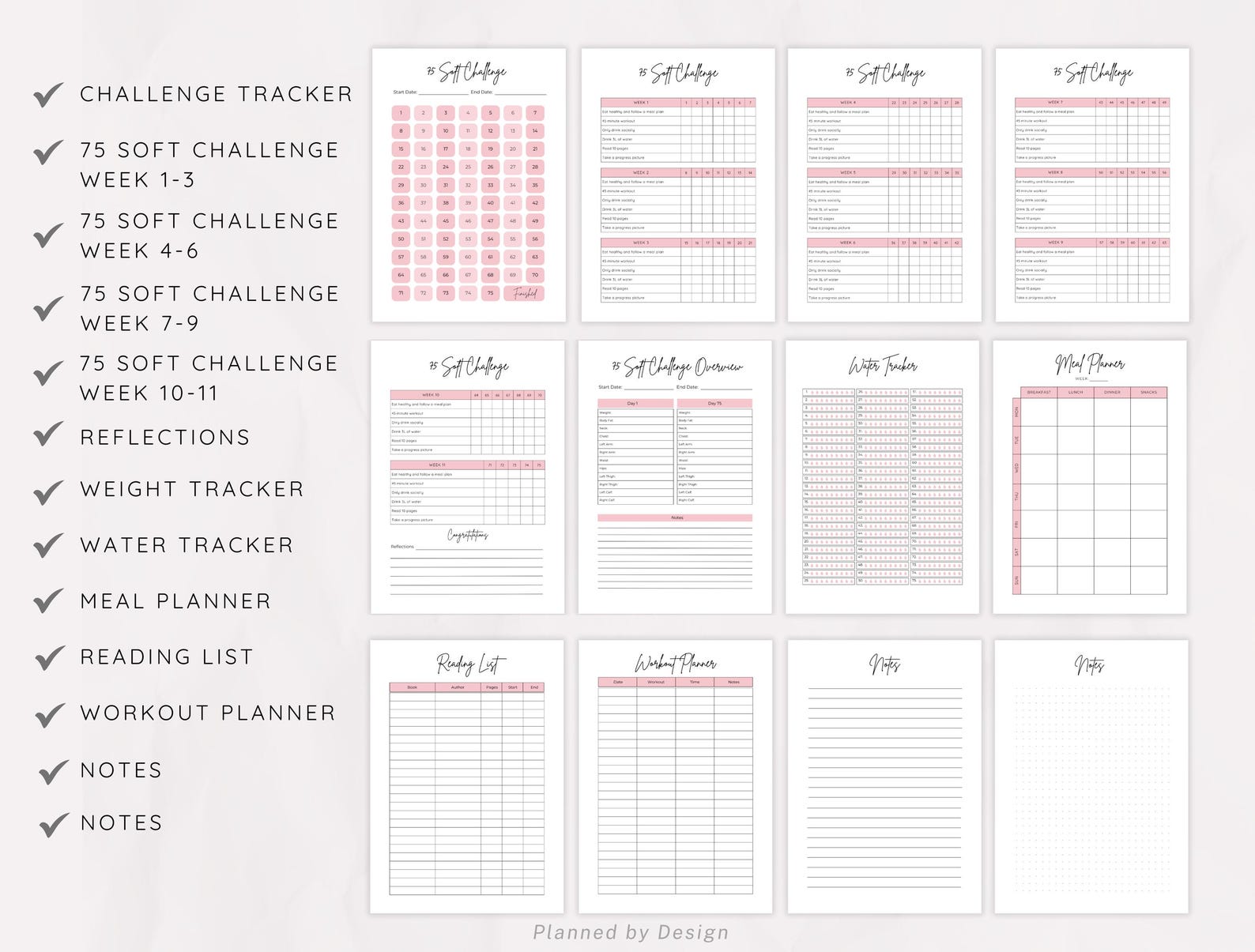 75 Soft Challenge Bundle, Challenge Tracker, Checklist, Printable PDF ...